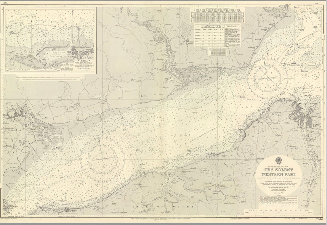 Solent Vintage Sea Chart Giclee Fine Art Print - Solent Cowes ...