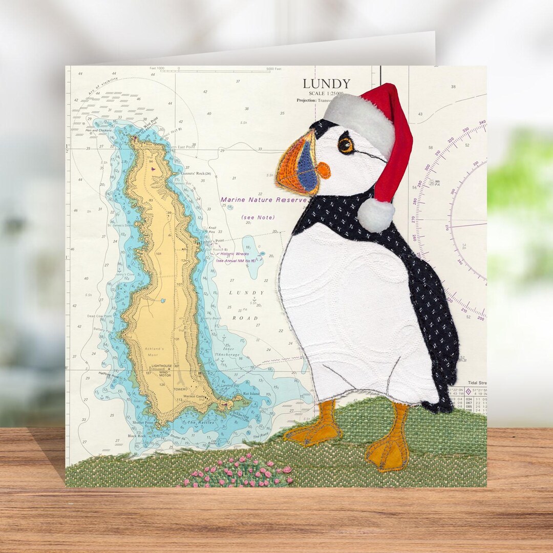 Christmas Puffin Lundy Devon Card by Hannah Wisdom Textiles Textile Art ...