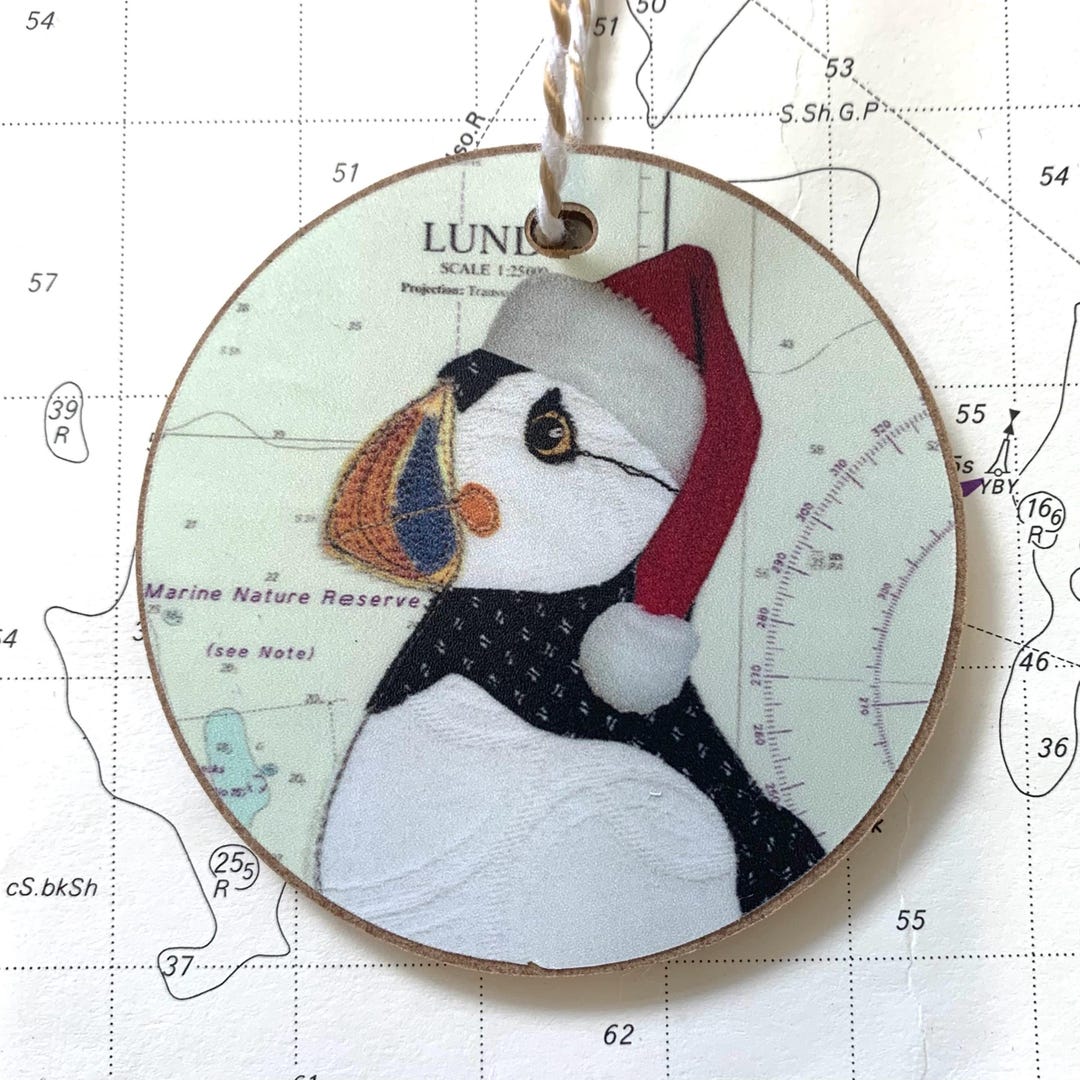 Christmas Puffin at Lundy Devon Decoration - Coastal Themes on Old Sea ...