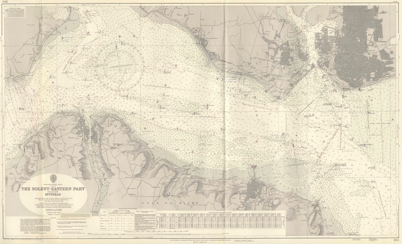 Solent Vintage Sea Chart Giclee Fine Art Print - Solent Cowes ...