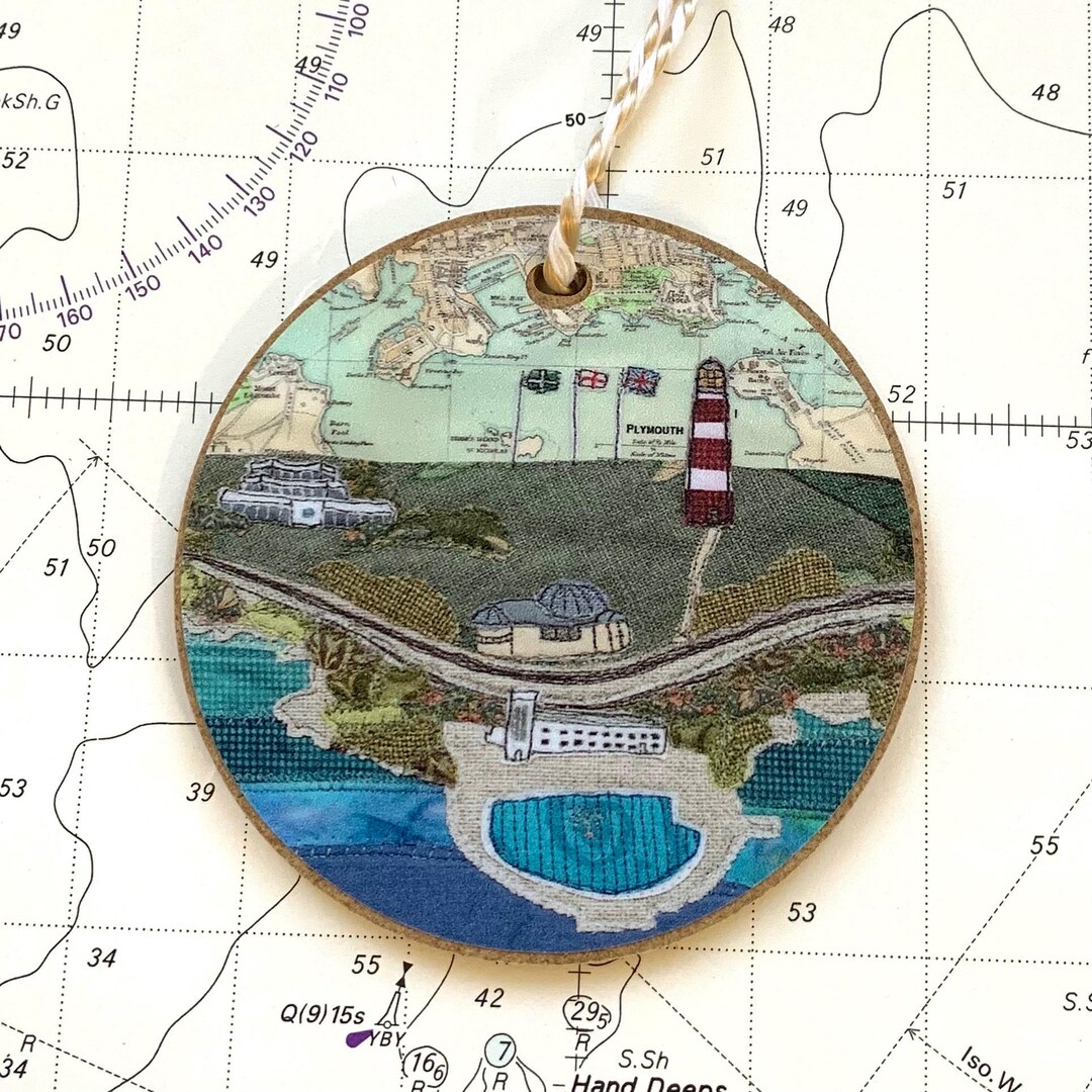 Plymouth Hoe and Lido Devon Decoration Coastal Themes on Old Sea Charts ...