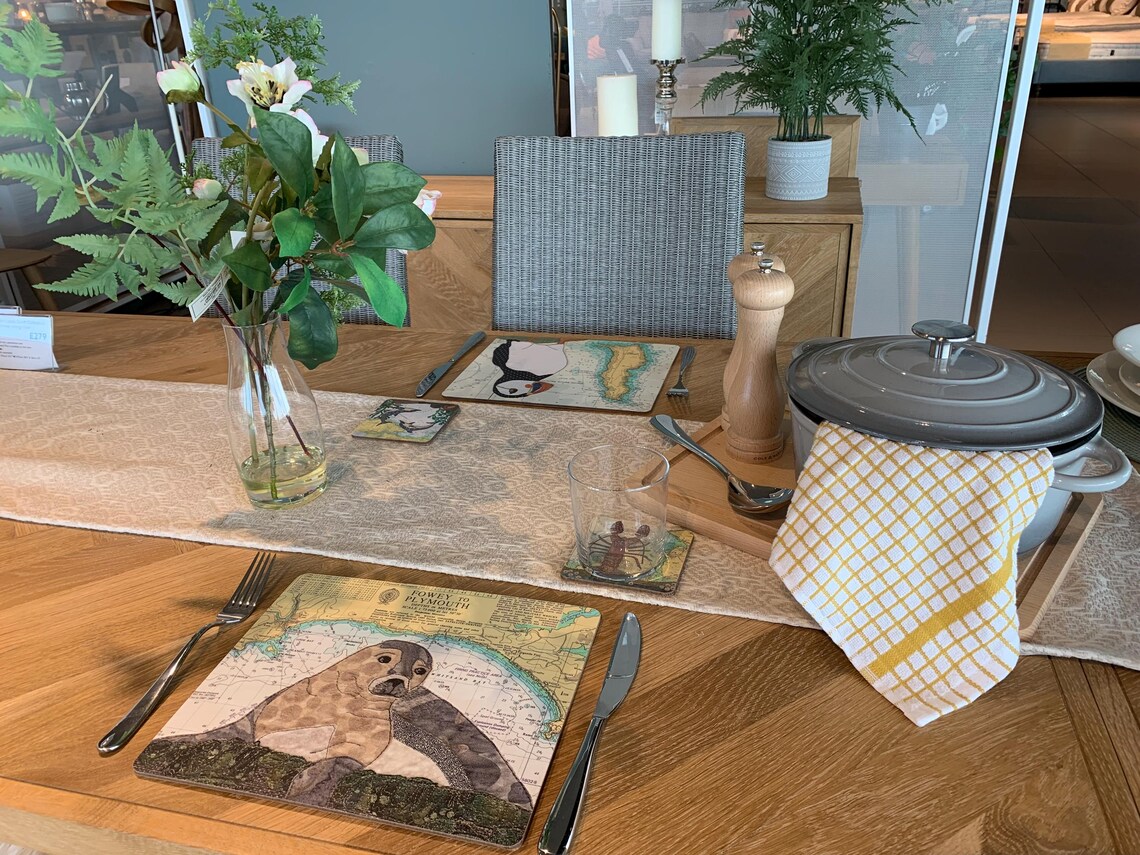 Puffins at the Isle of May Scotland Coaster by Hannah Wisdom Textiles ...