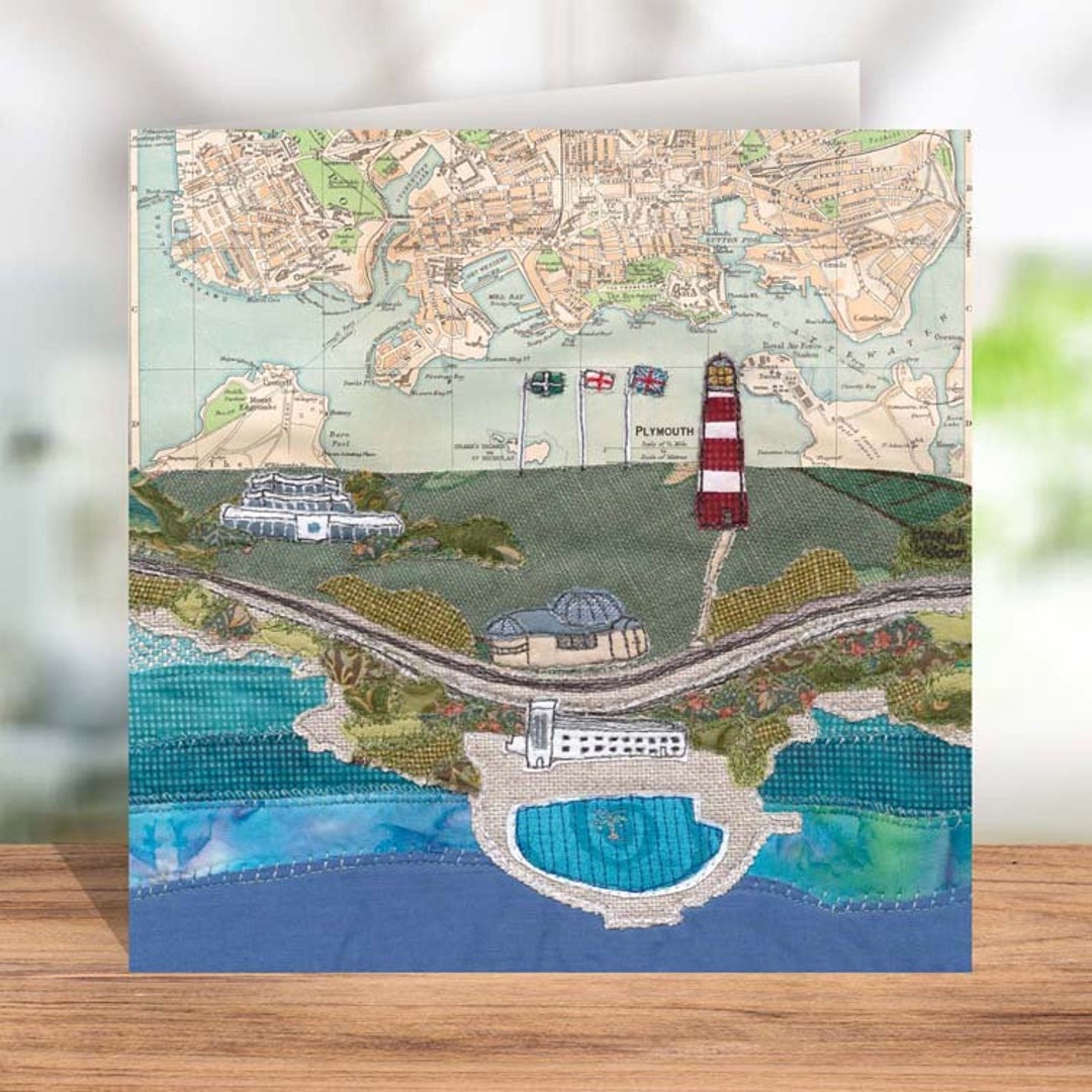 Plymouth Hoe and Lido Devon Card by Hannah Wisdom Textiles Textile Art ...
