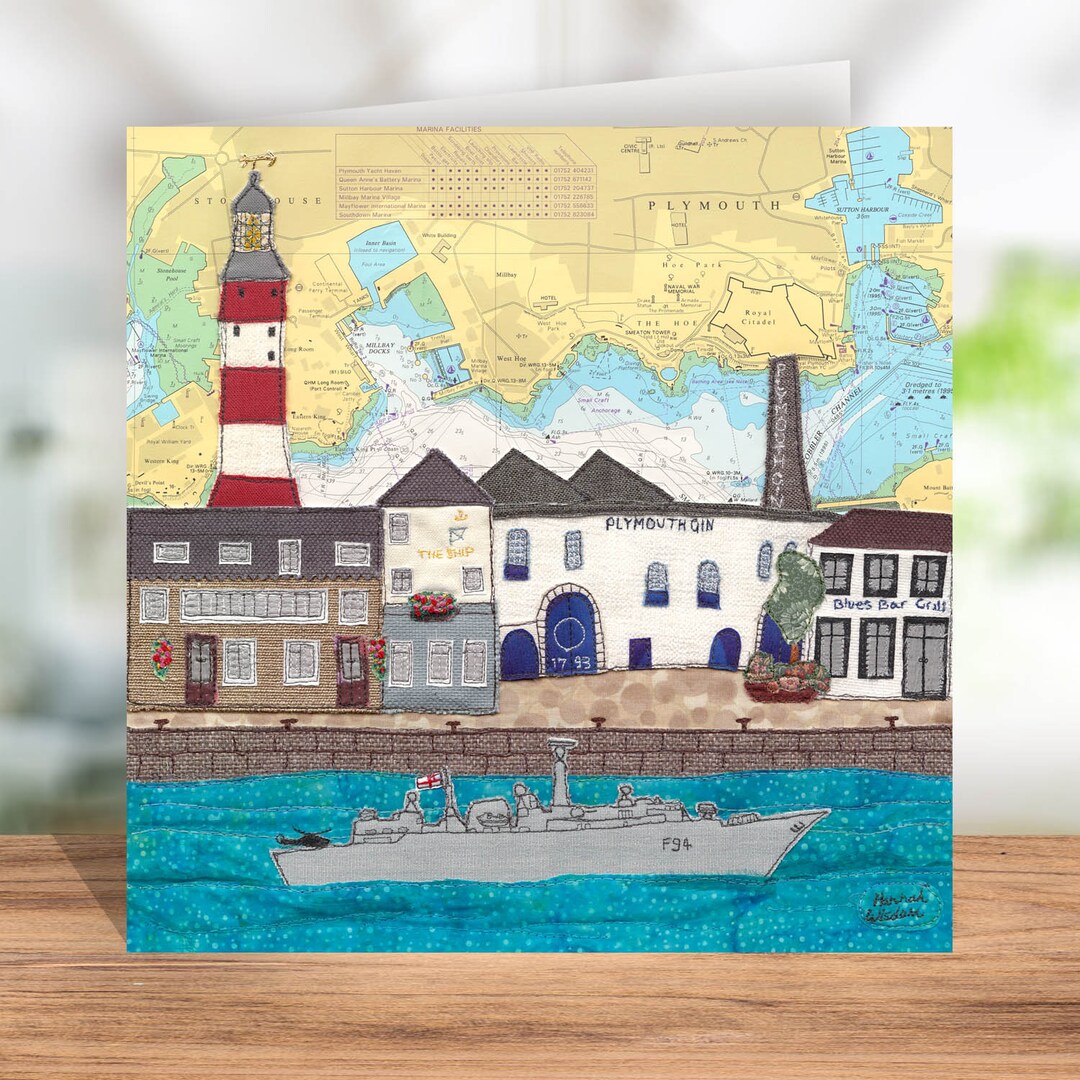 Frigate at Plymouth Devon Card by Hannah Wisdom Textiles Textile Art ...