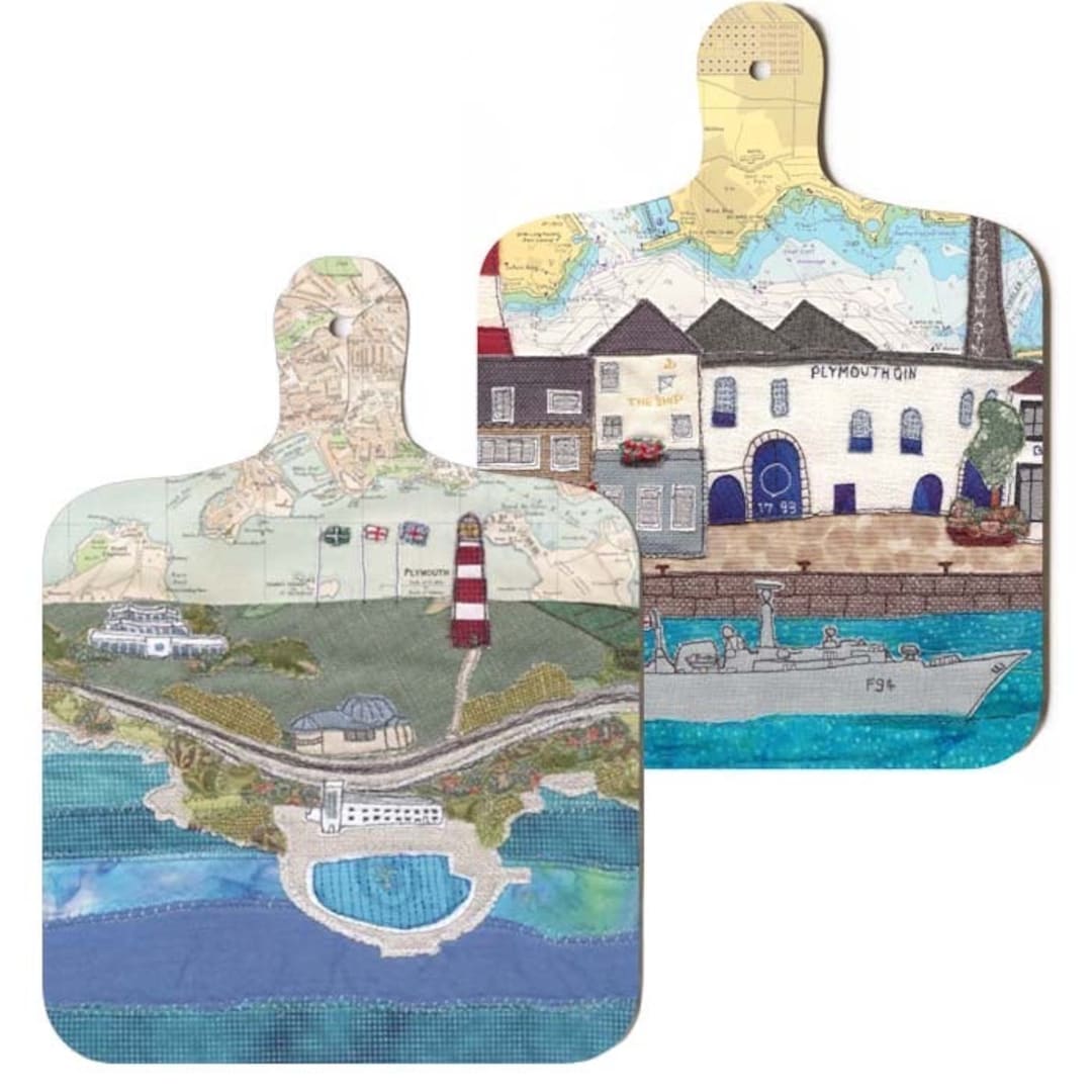 Plymouth Hoe Lido and Frigate Mini Chopping Board by Hannah Wisdom ...