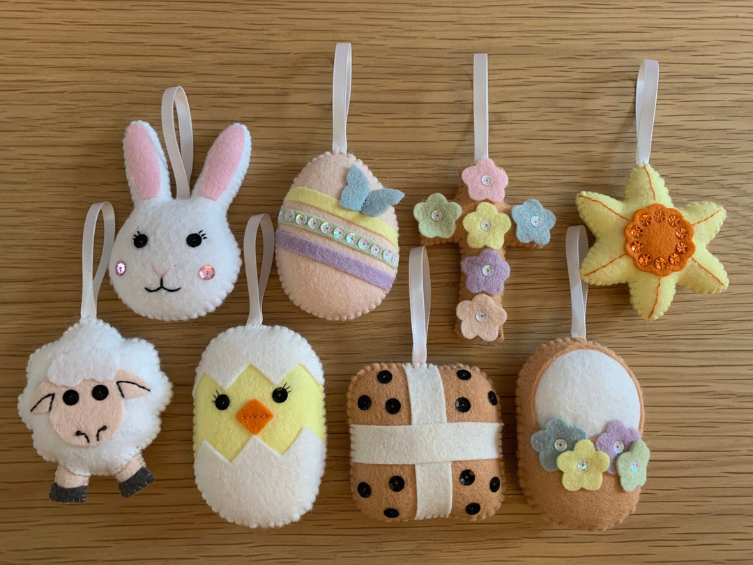 Felt Spring Easter Decorations Wool Blend, Stuffed, White Ribbon ...