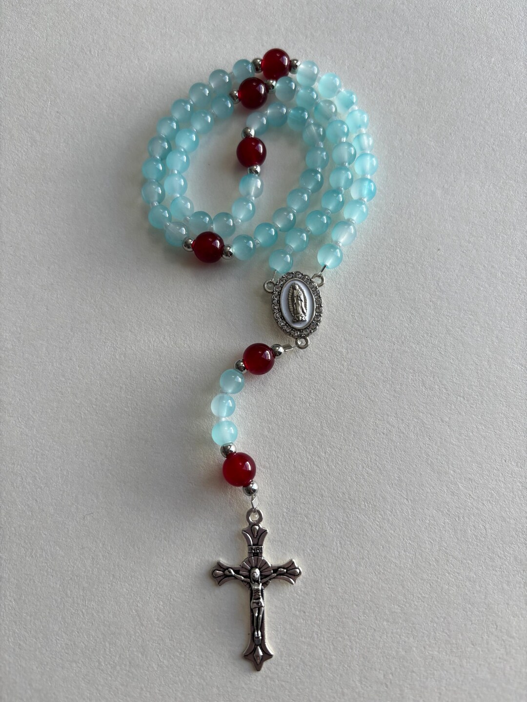 Handmade Catholic Rosary - Aqua & Red Prayer Beads, Religious Gift - Etsy