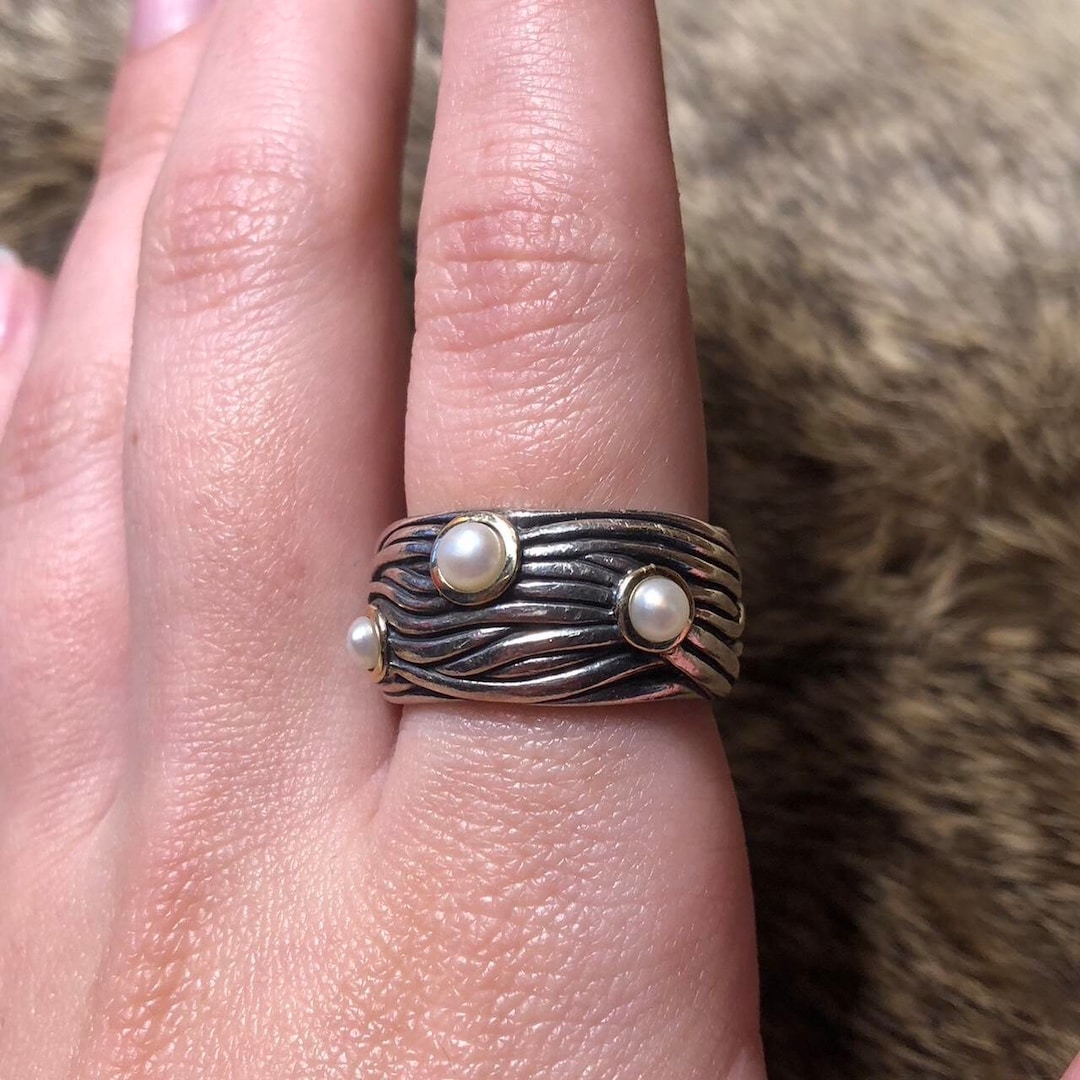 Vintage Sterling Silver 14k Gold Chuck Clemency Pearl Wave Ring - Etsy