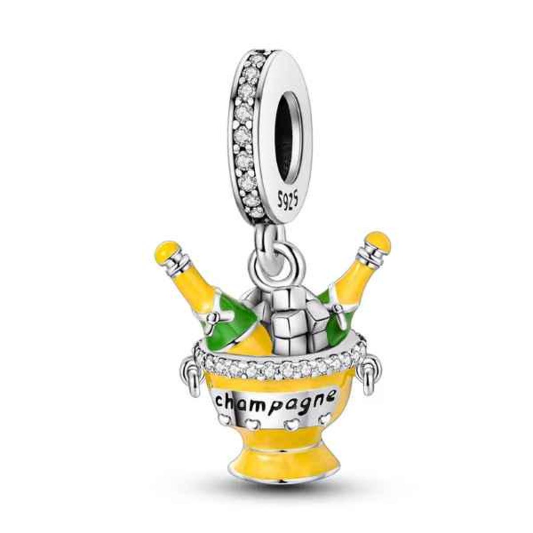 Champagne Bottle Ice Bucket Charm Bead Genuine 925 Sterling Silver - Etsy