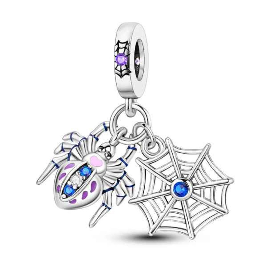 Spider & Spiders Web Charm Bead Dangle Genuine 925 Sterling Silver - Etsy
