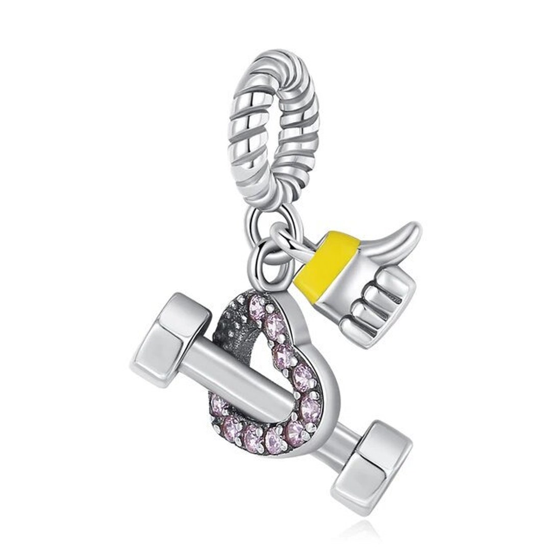 Dumbbell & Love Heart Charm Bead Genuine 925 Sterling Silver - Etsy
