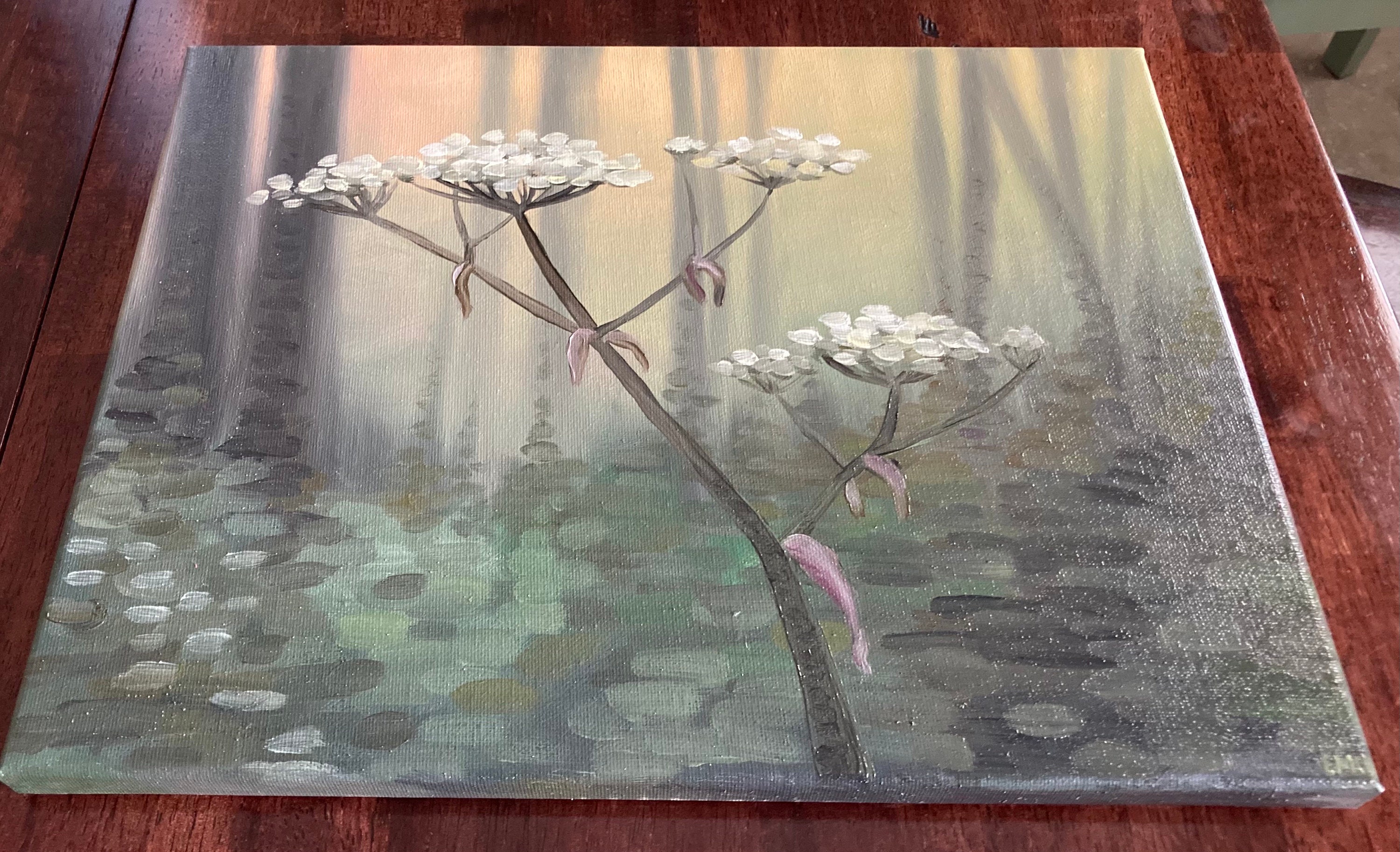 Water Hemlock in Misty Forest, Original Oil Painting on Canvas ...