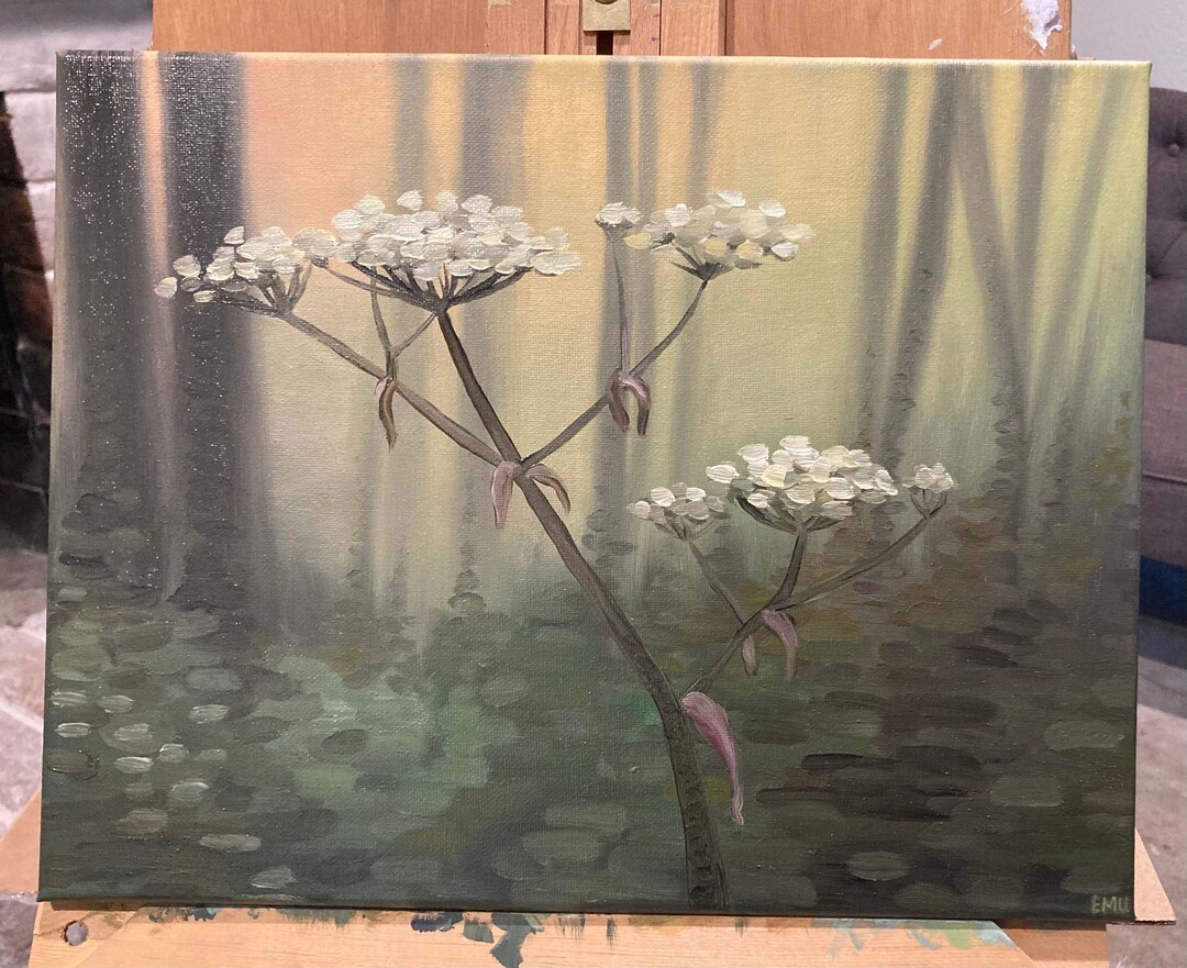 Water Hemlock in Misty Forest, Original Oil Painting on Canvas ...