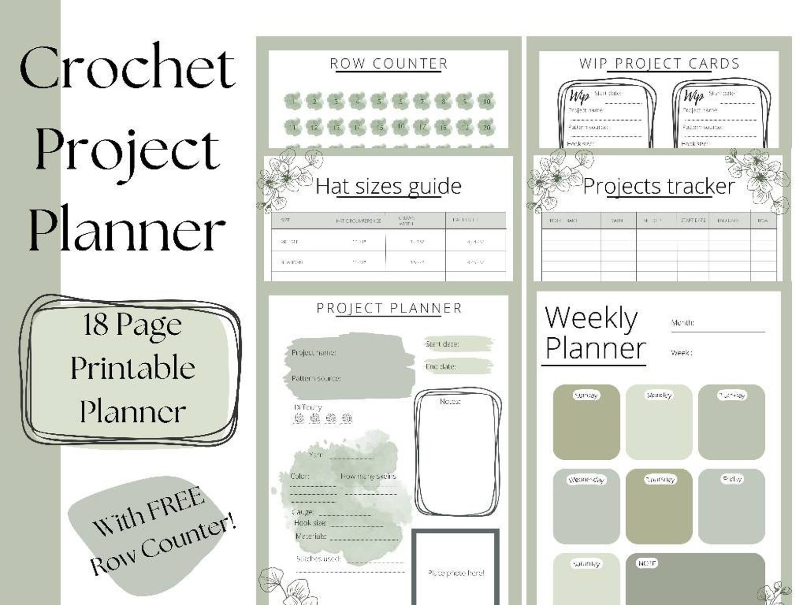 Crochet Project Planner, Printable Crochet Planner, 18 Unique Pages ...