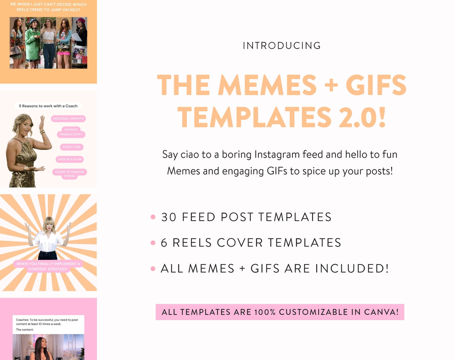 Instagram Memes + Gifs Post Template Pack 2.0 - 30 Canva Templates for ...