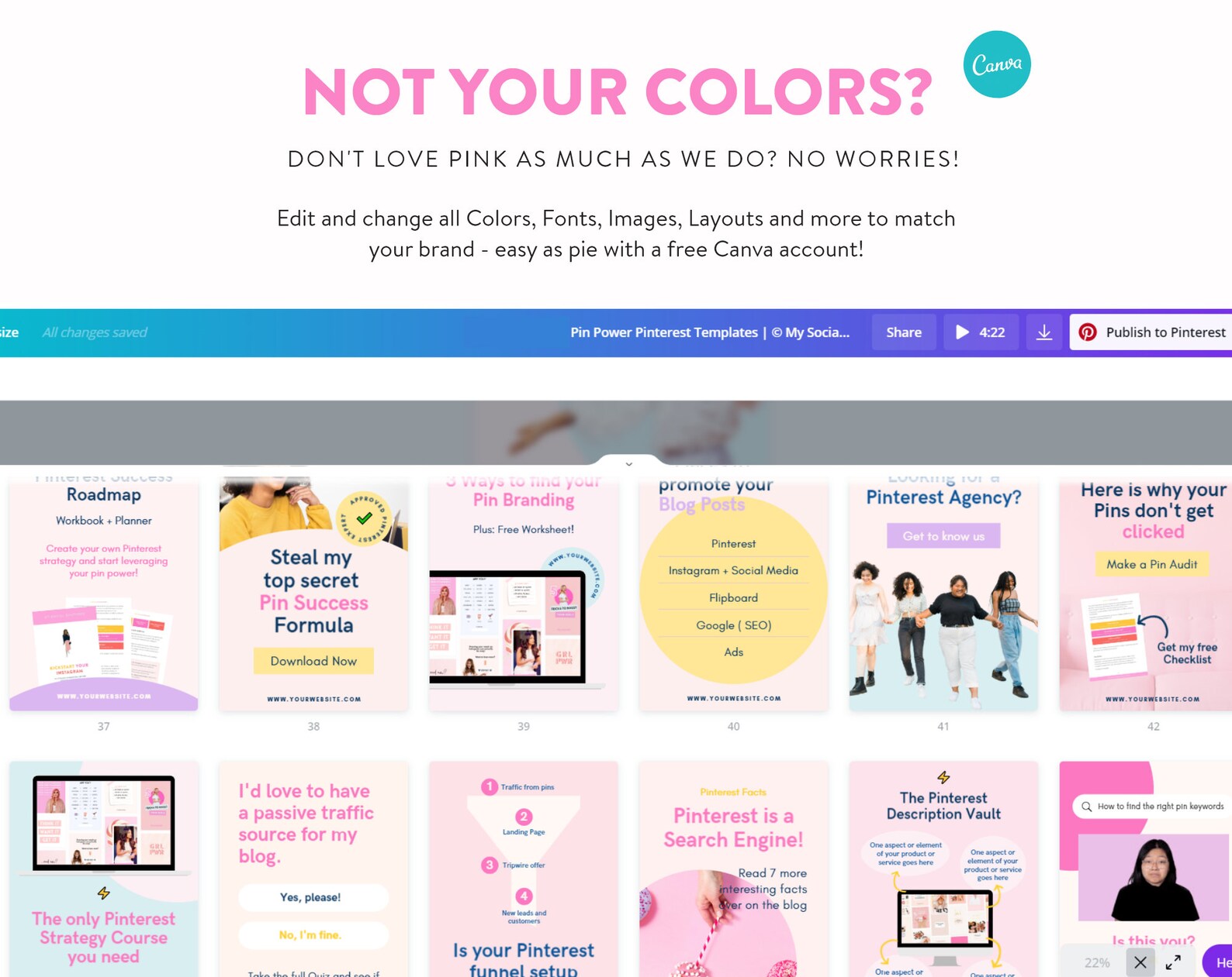 100 Pin Power Template Kit for Pinterest Canva Templates for Engaging ...