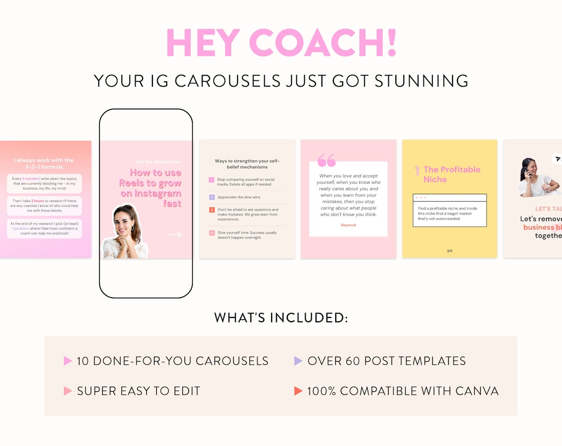 60 Coach Carousel Post Templates for Instagram Canva | Etsy