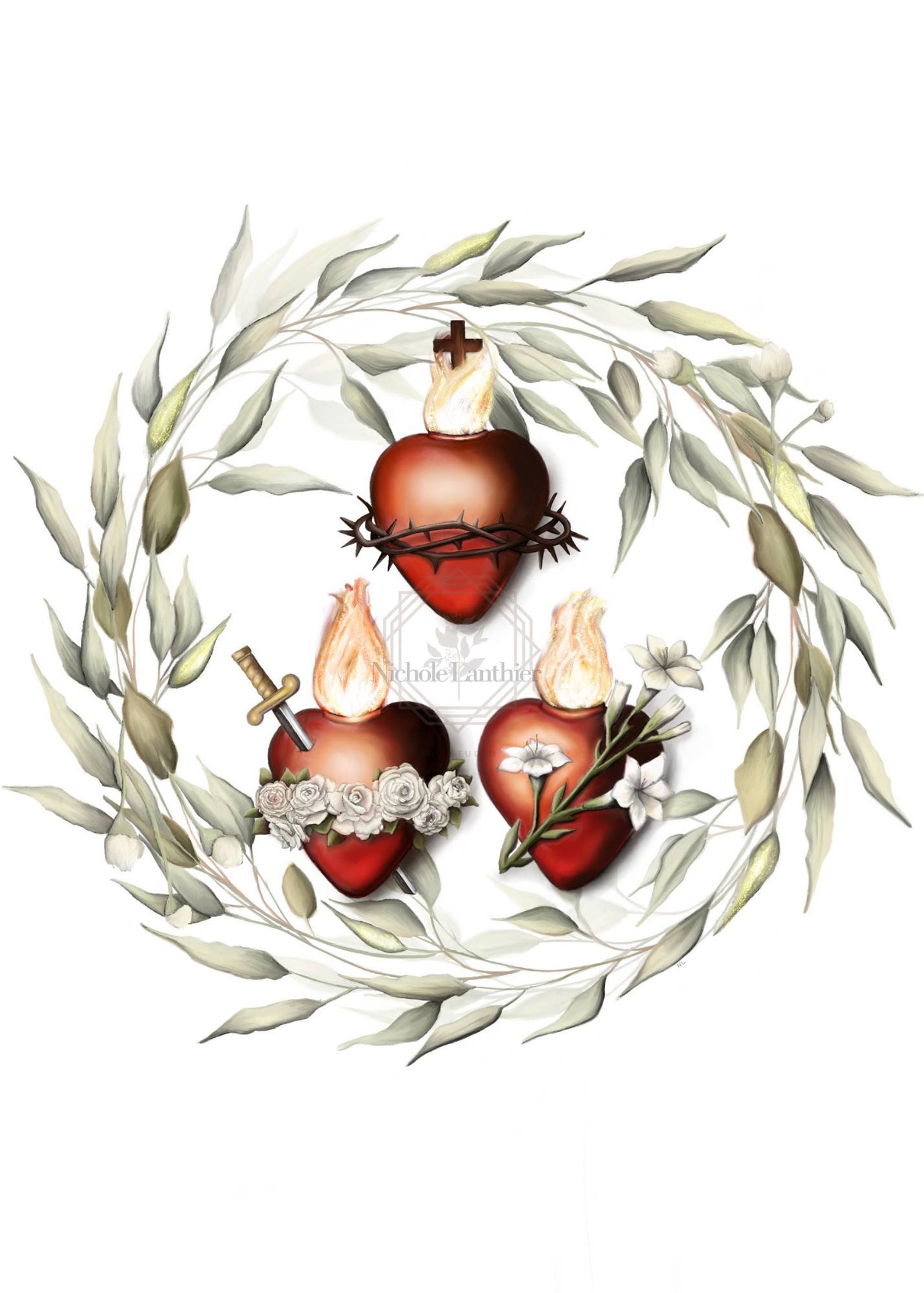 Three Hearts of the Holy Family Art Print Holy Family Hearts - Etsy