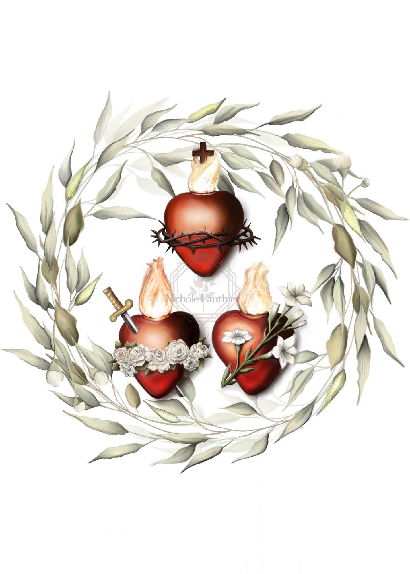 Three Hearts of the Holy Family Art Print Holy Family Hearts - Etsy