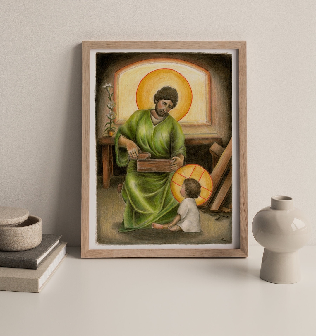 St. Joseph Art Print, St Joseph Carpenter, St Joseph and Jesus ...