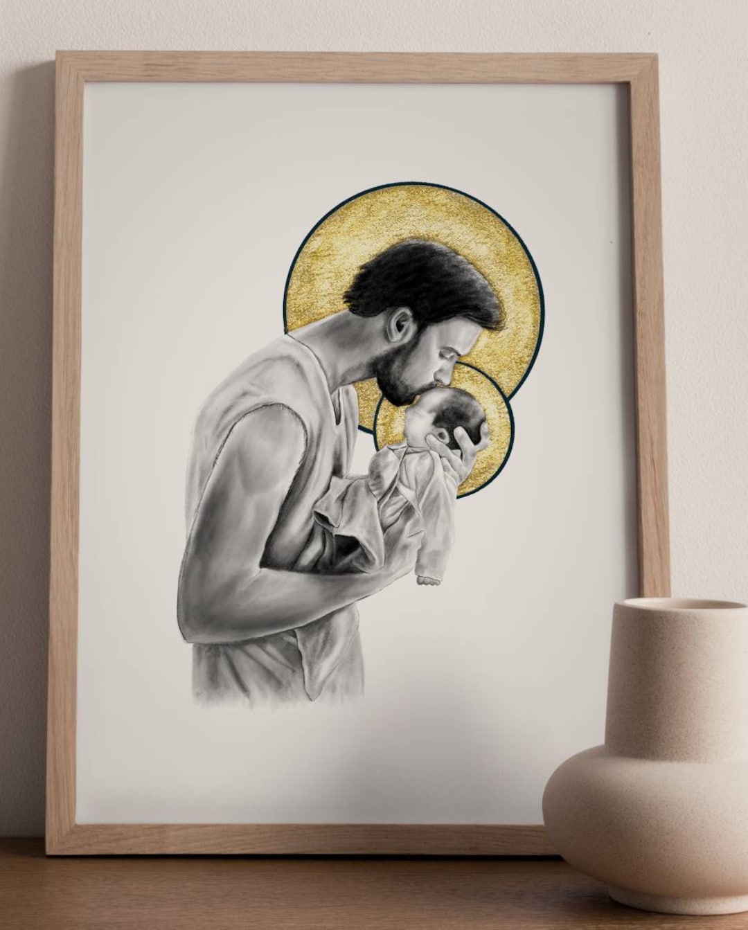 St. Joseph and Baby Jesus Art Print, Catholic Art, Saint Art, St ...
