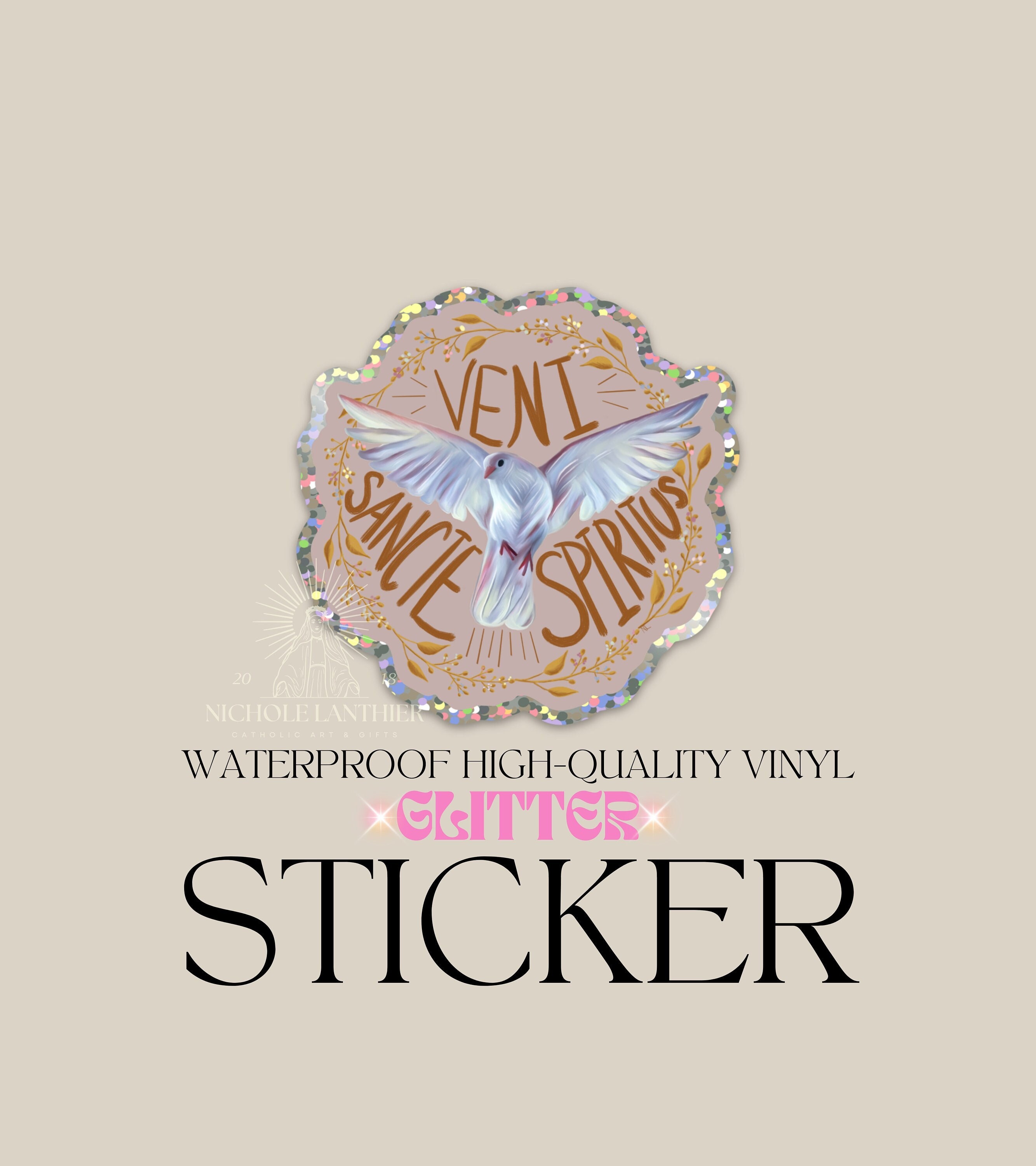 Holy Spirit Vinyl GLITTER Sticker, Veni Sancte Spiritus, Catholic ...
