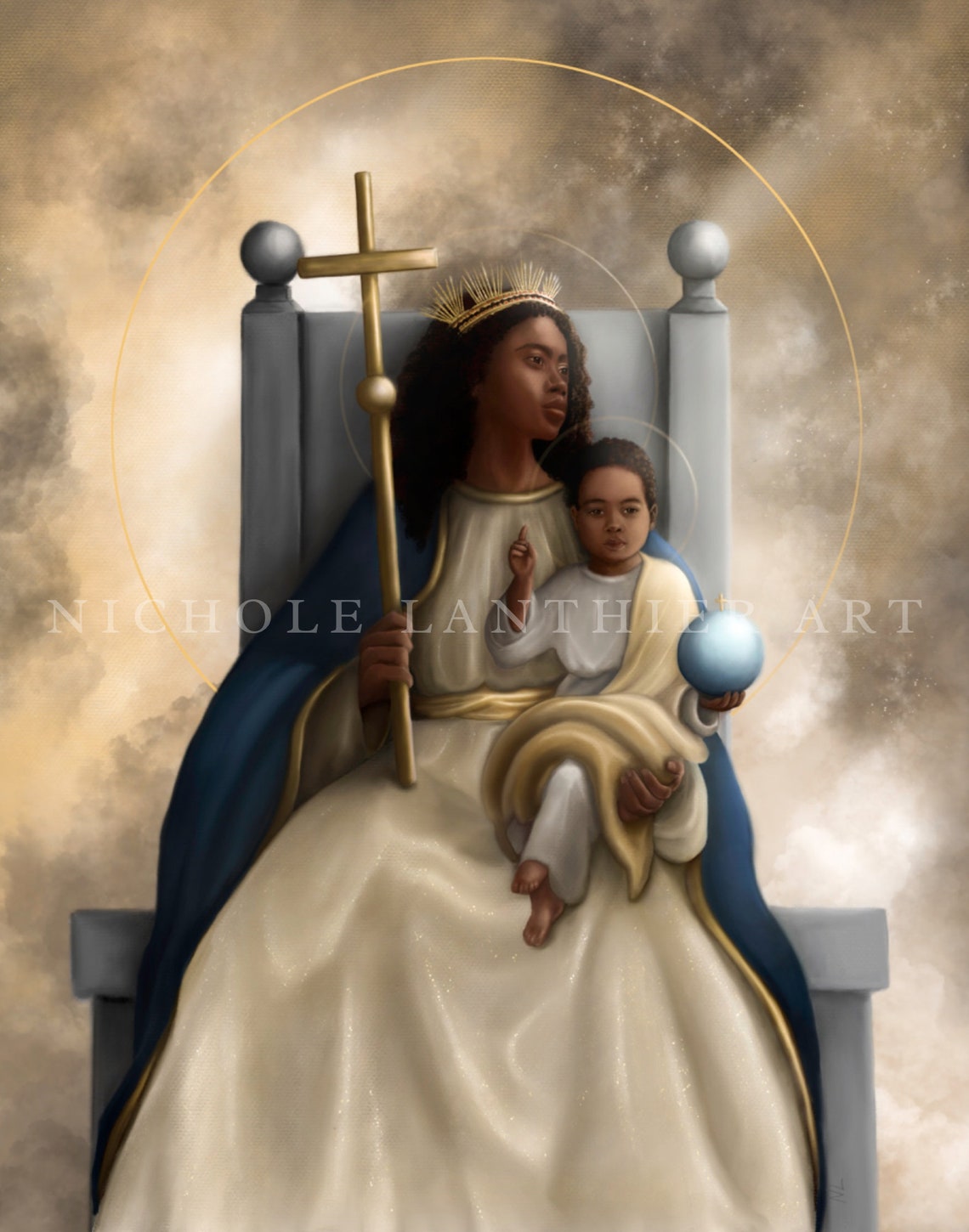Our Lady Queen of Heaven Art Print Mary Art Print Black - Etsy