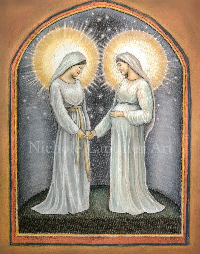 The Visitation of Mary Art Print, Mary and Elizabeth Art, Catholic Art ...