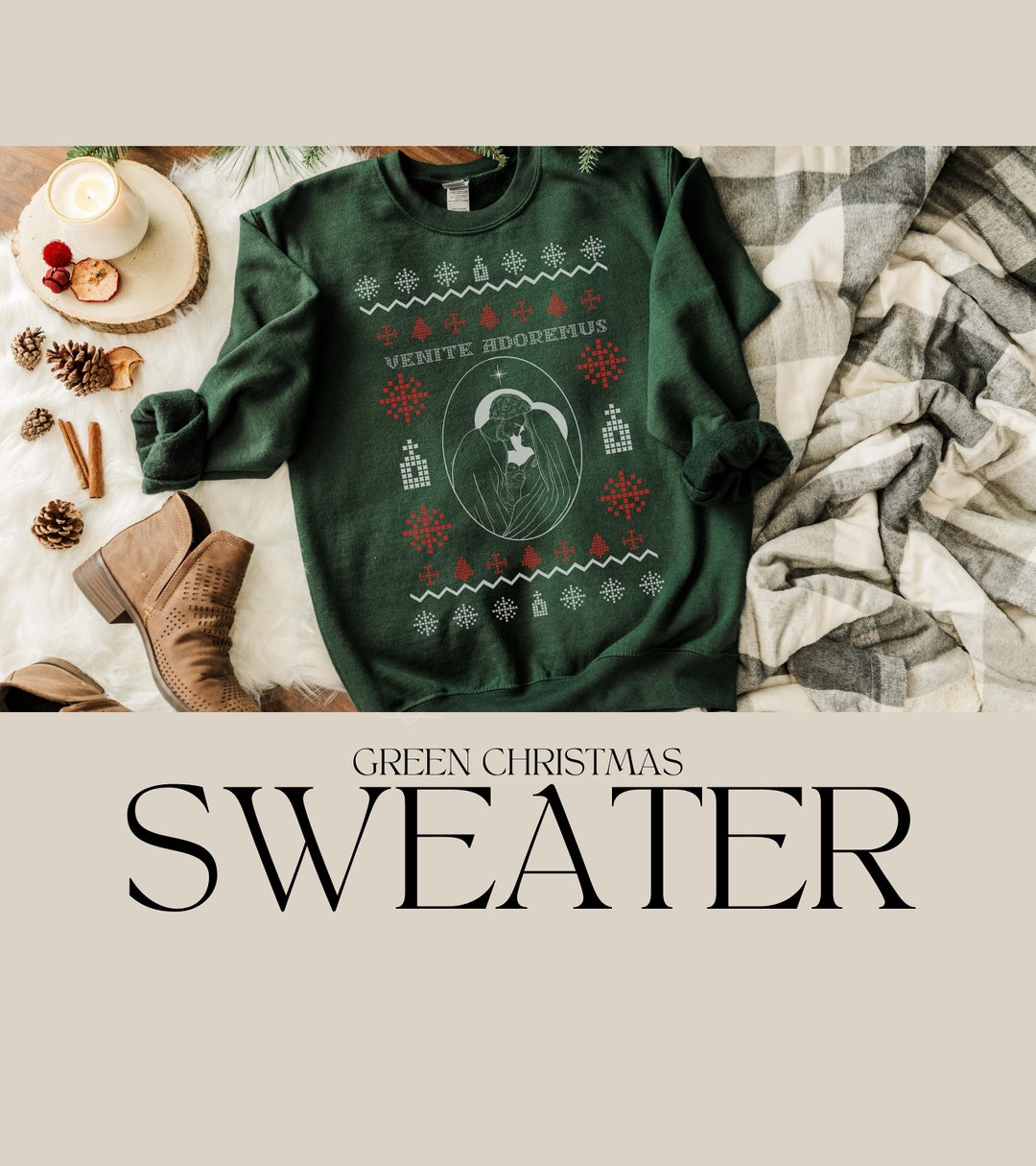 Green PREMIUM Christmas Sweatshirt, Catholic Christmas Sweater ...