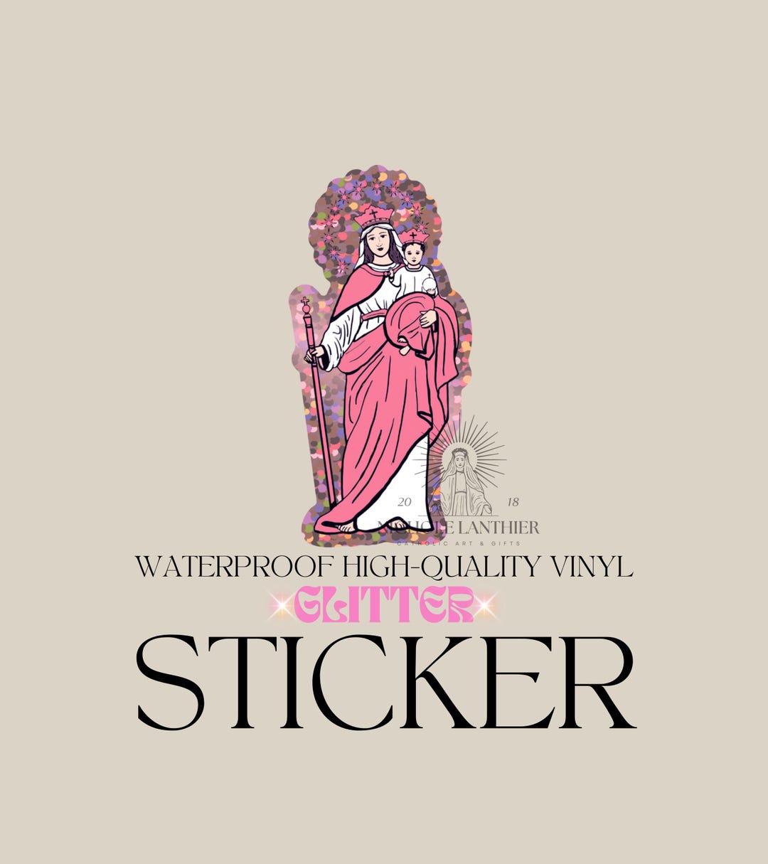 Virgin Mary Pink Glitter Sticker, Catholic Sticker, Catholic Woman ...