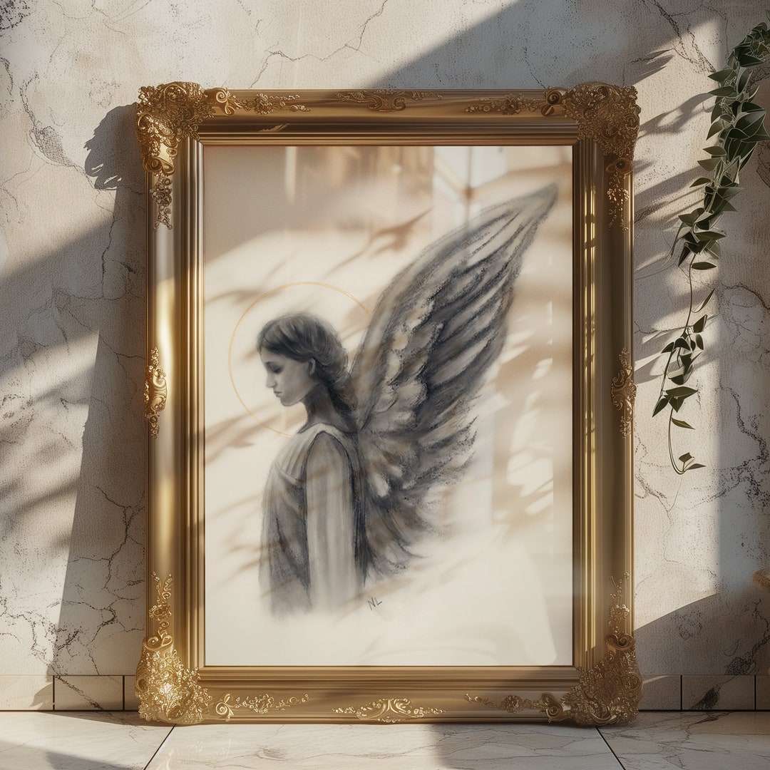 Angel of God Sketch, Guardian Angel, Catholic Art, Catholic Decor - Etsy