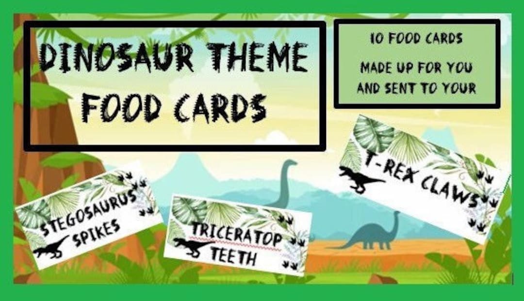 Dinosaur Themed Food Label Cards for Party Table Made up and Sent to ...