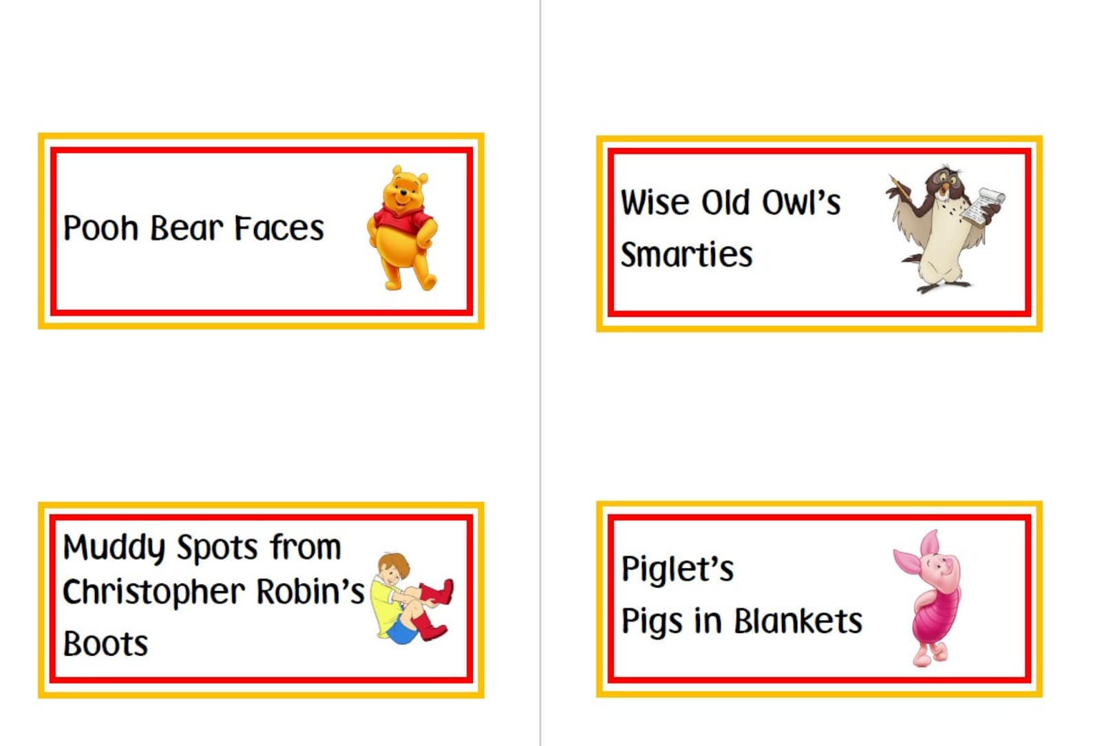 Winnie the Pooh Themed Food Label Cards for Party Table DIGITAL ...