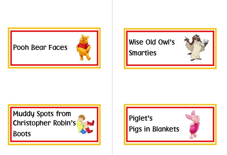 Winnie the Pooh Themed Food Label Cards for Party Table DIGITAL ...