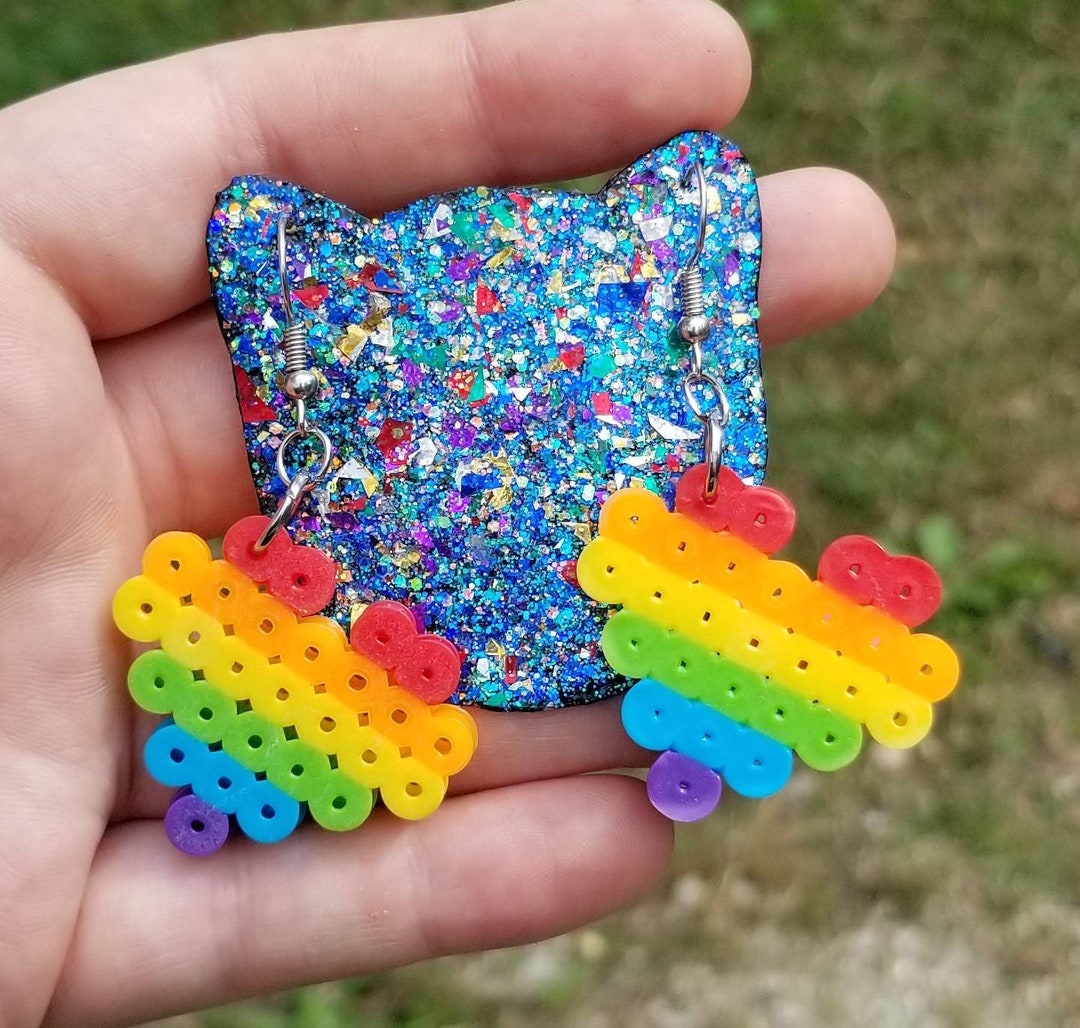 Rainbow Heart Perler Bead Earrings - Etsy