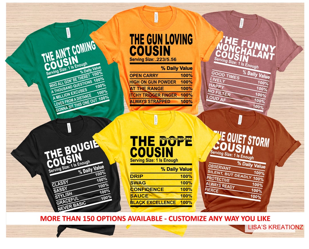 Personalized Cousin T-shirts for Family Reunion Adult and Youth Cousins Nutrition Facts Shirts ...