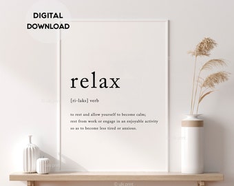 Relax Definition Print Ioga Print Office Decor Bedroom | Etsy