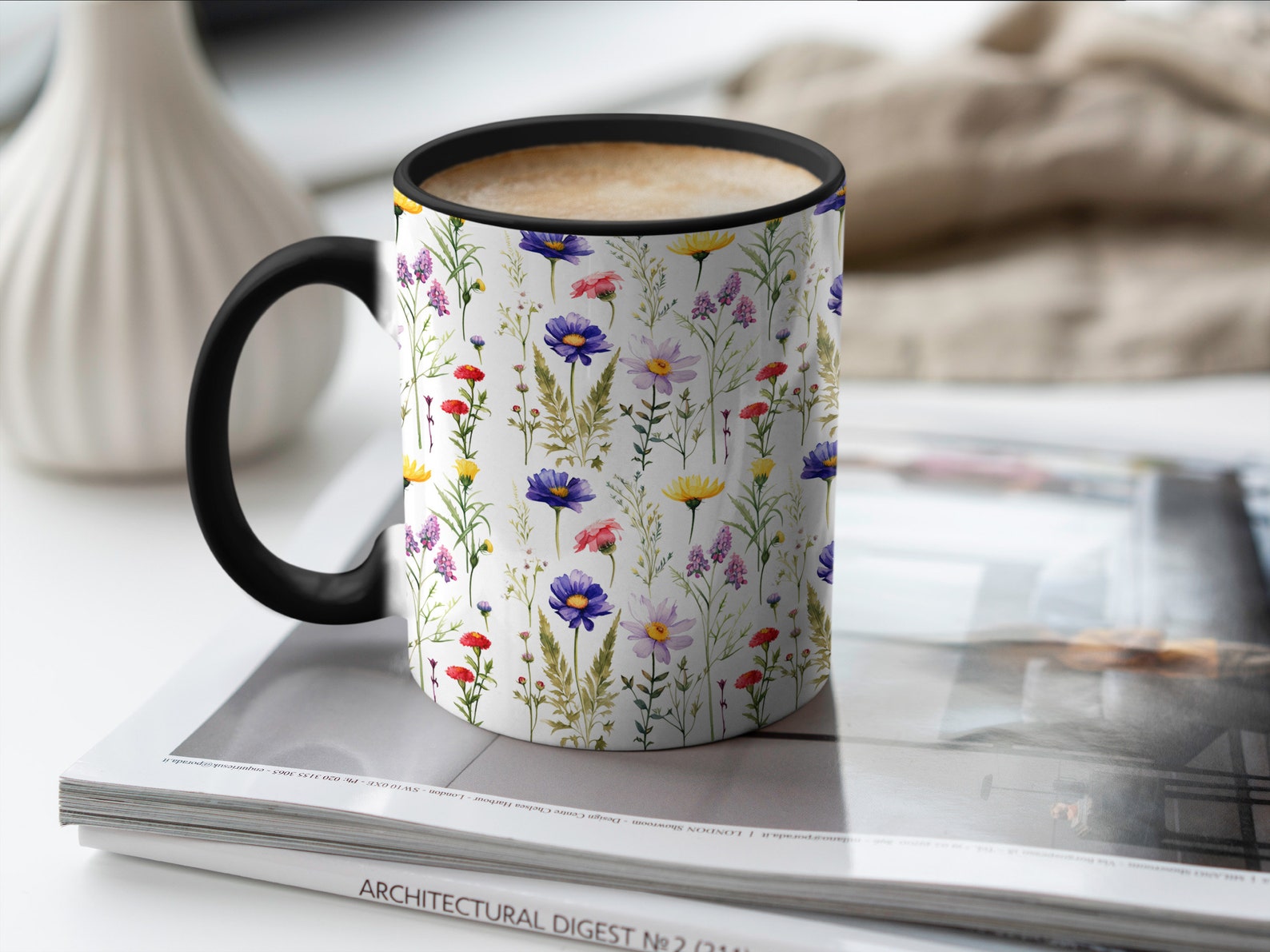 Wildflowers Mug, Glass Mug, Pink Colored Mug, 11oz and 15oz Mug,pressed ...