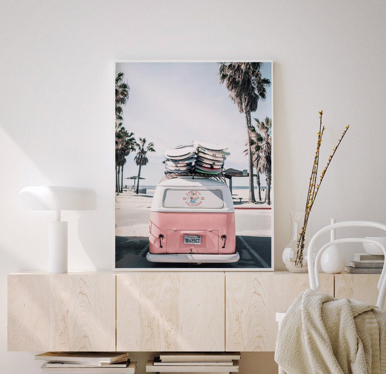 Pink Van Poster Pink Combi Van Surf Print Surfboards Beach - Etsy