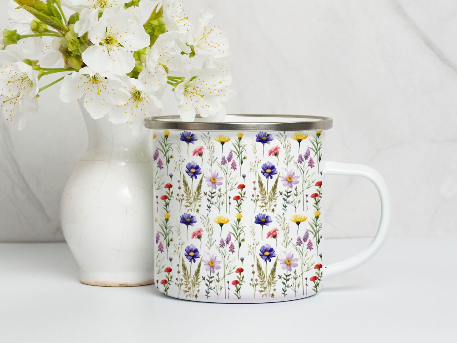 Wildflowers Mug, Glass Mug, Pink Colored Mug, 11oz and 15oz Mug,pressed ...