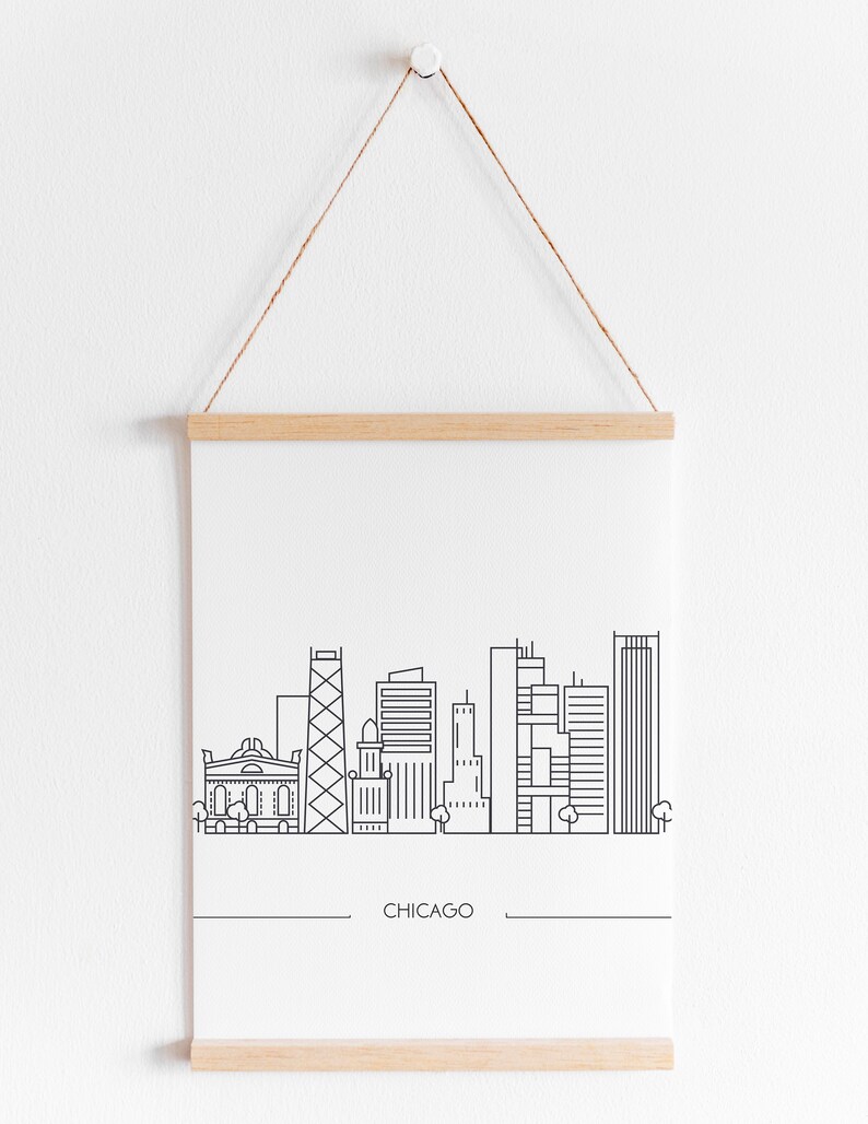 Chicago Line Art Print Chicago Skyline Poster Minimalist - Etsy