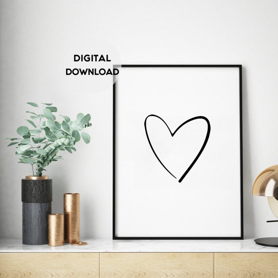 Heart Print Line Art Minimalist Heart Print Love Heart | Etsy