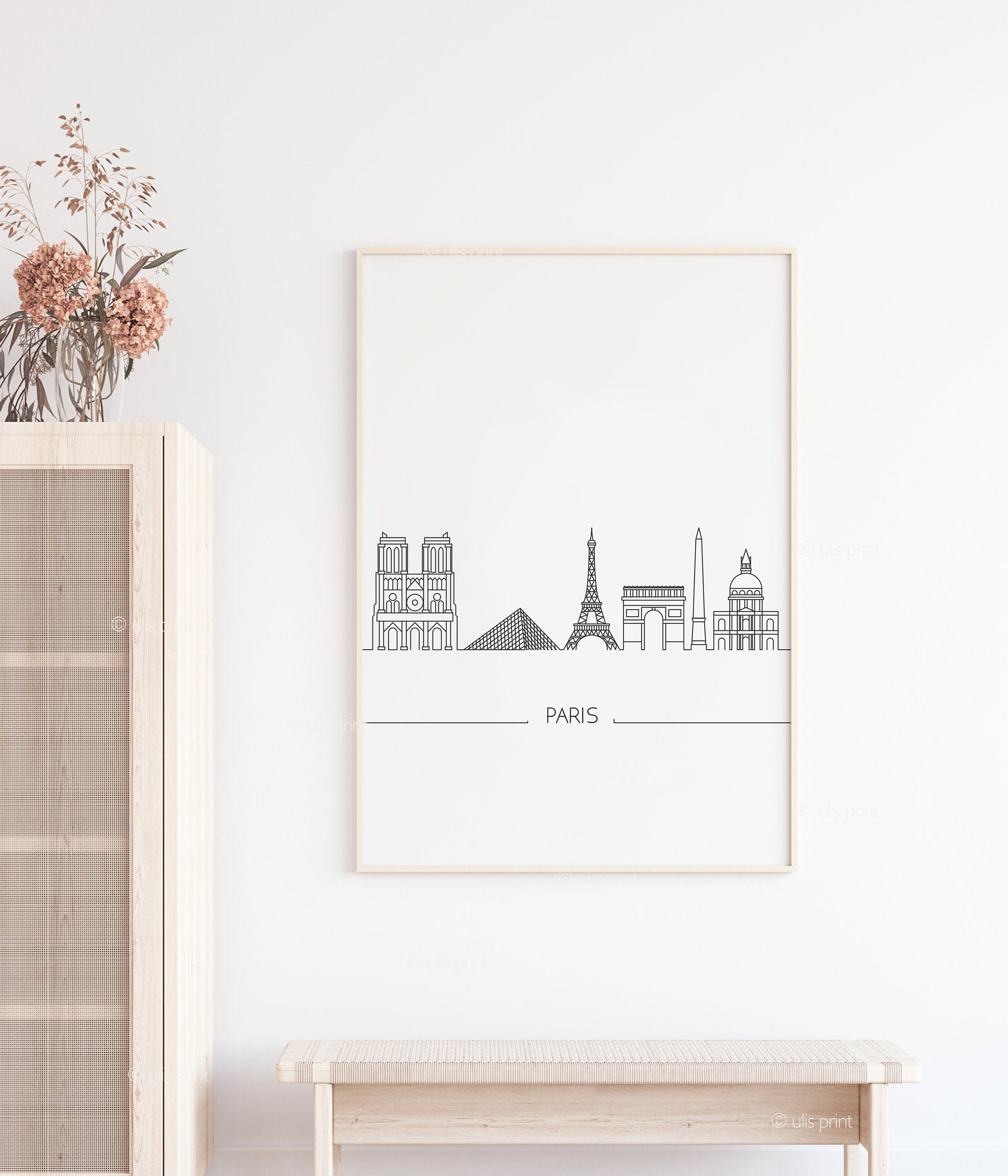 Paris Line Art Print Paris Skyline Poster Minimalist Art - Etsy