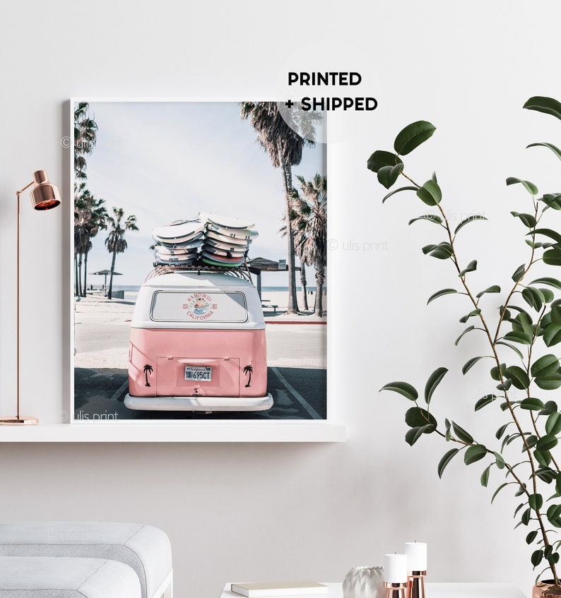 Pink Van Poster Pink Combi Van Surf Print Surfboards Beach | Etsy