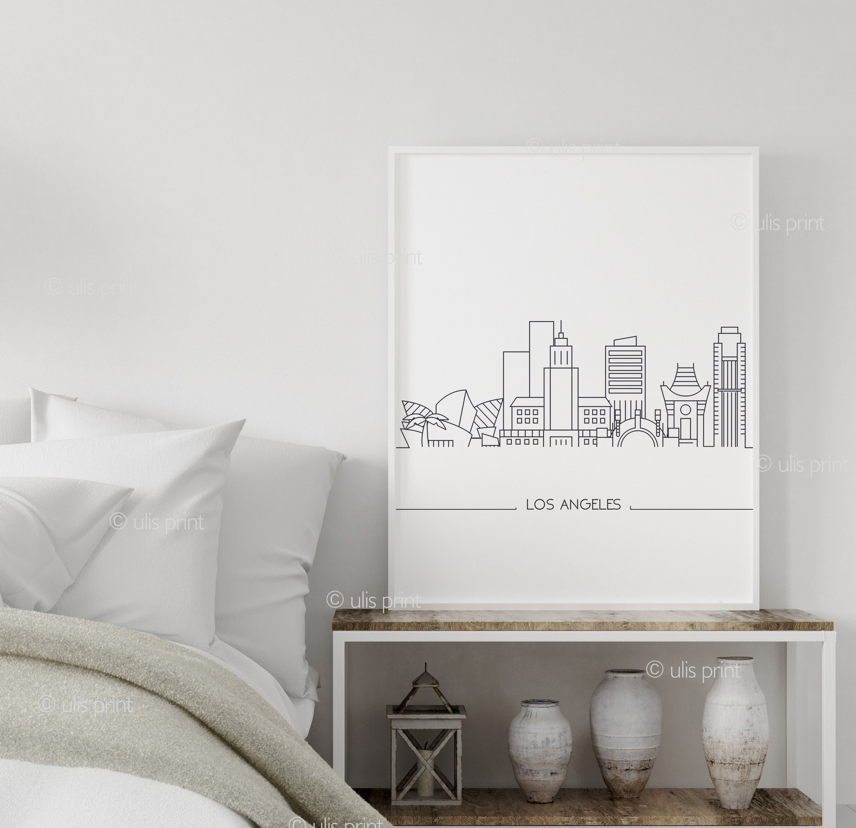 Los Angeles Line Art Print Los Angeles Skyline Poster | Etsy