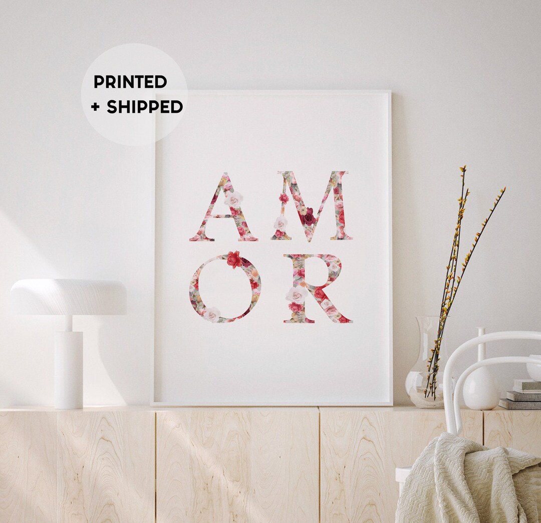 Amor Floral Poster, Love Print, Roses Poster, Quote Pink Poster ...
