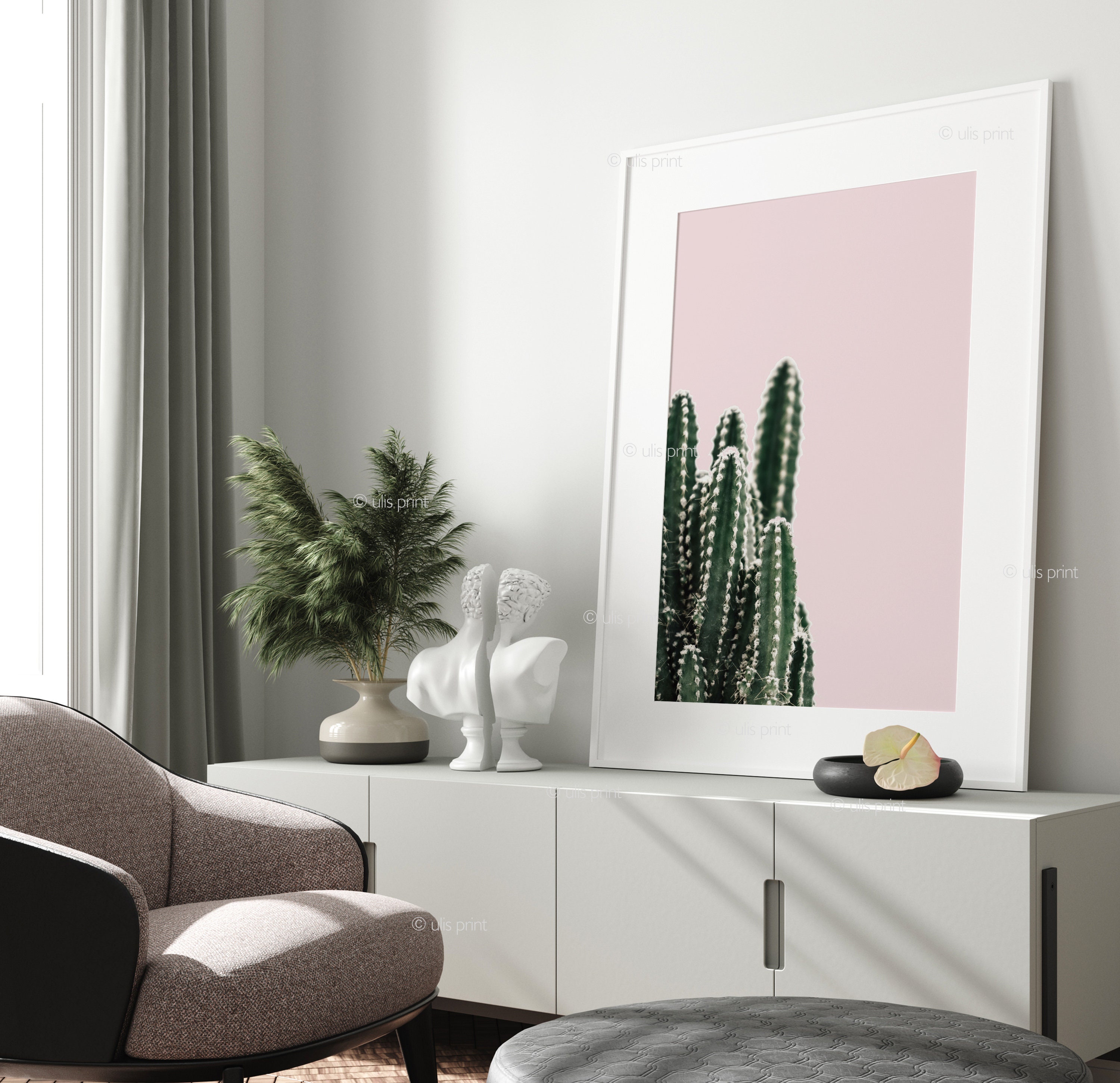 Cactus Print Pink Cactus Poster Blush Pastel Pink Large - Etsy