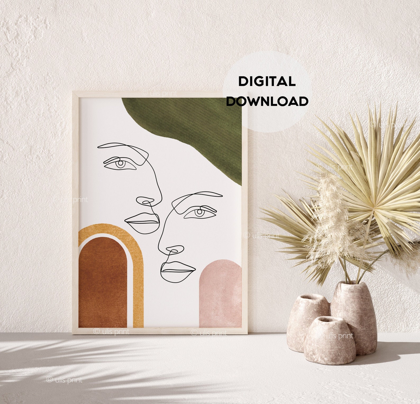 Abstract Neutral Shapes Woman Line ArtPortrait Line | Etsy