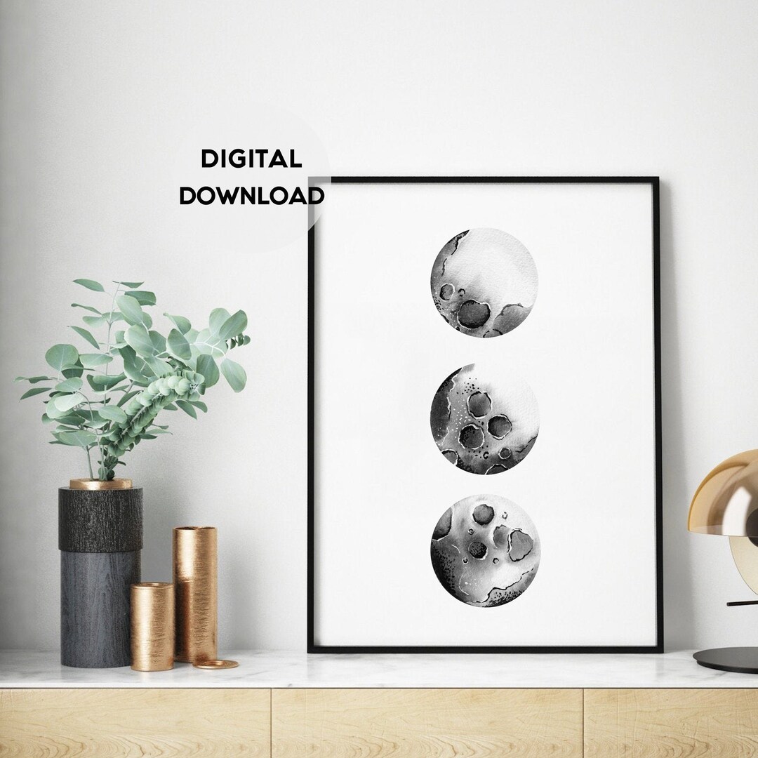 Moon Phases Print Moon Print Full Moon Poster Watercolor - Etsy