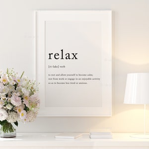 Relax Definition Print, Ioga Print, Office Decor, Bedroom Print ...